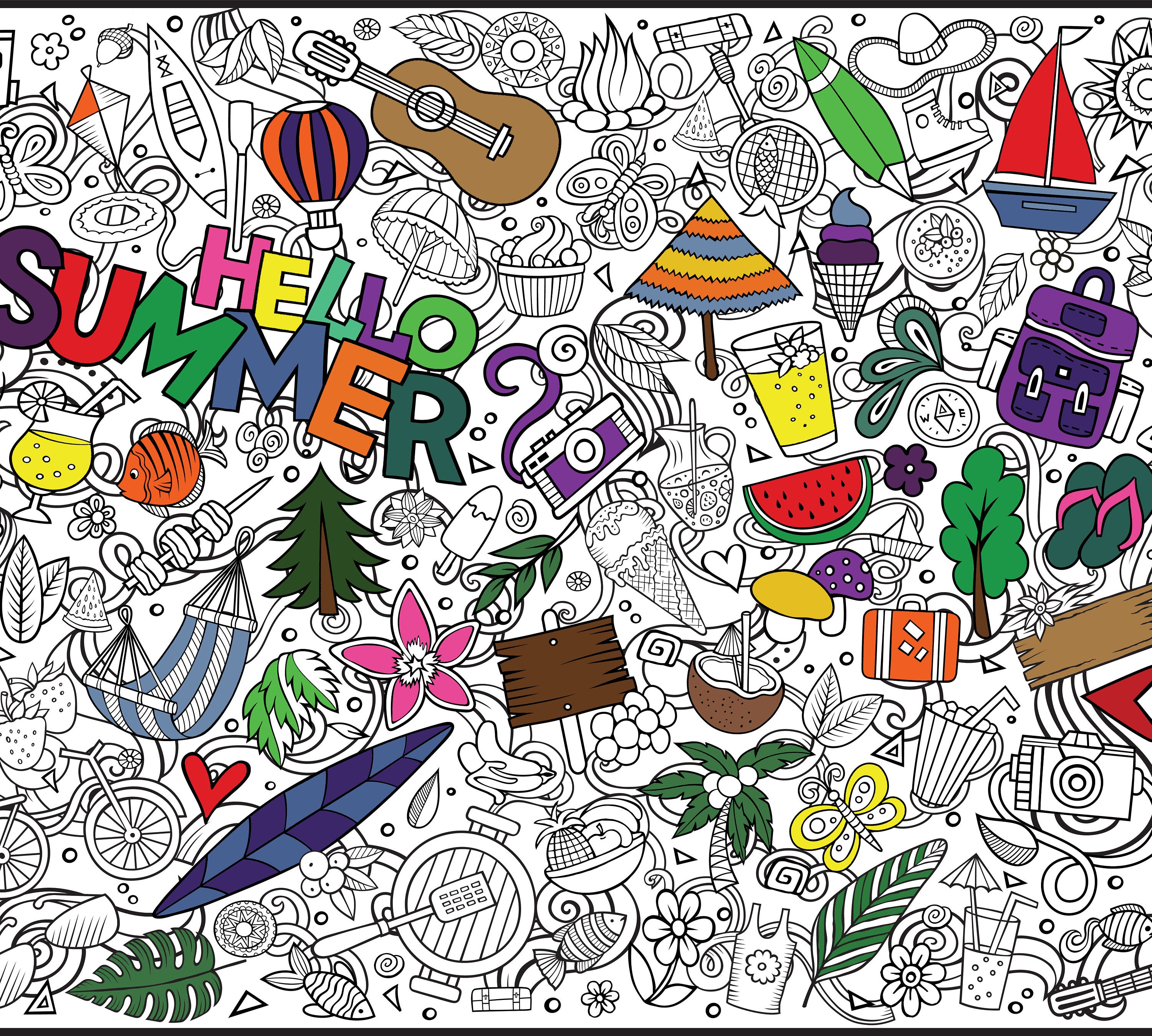 GIANT Coloring Banner–summer Fun--table and Wall Coloring Sheet, High ...