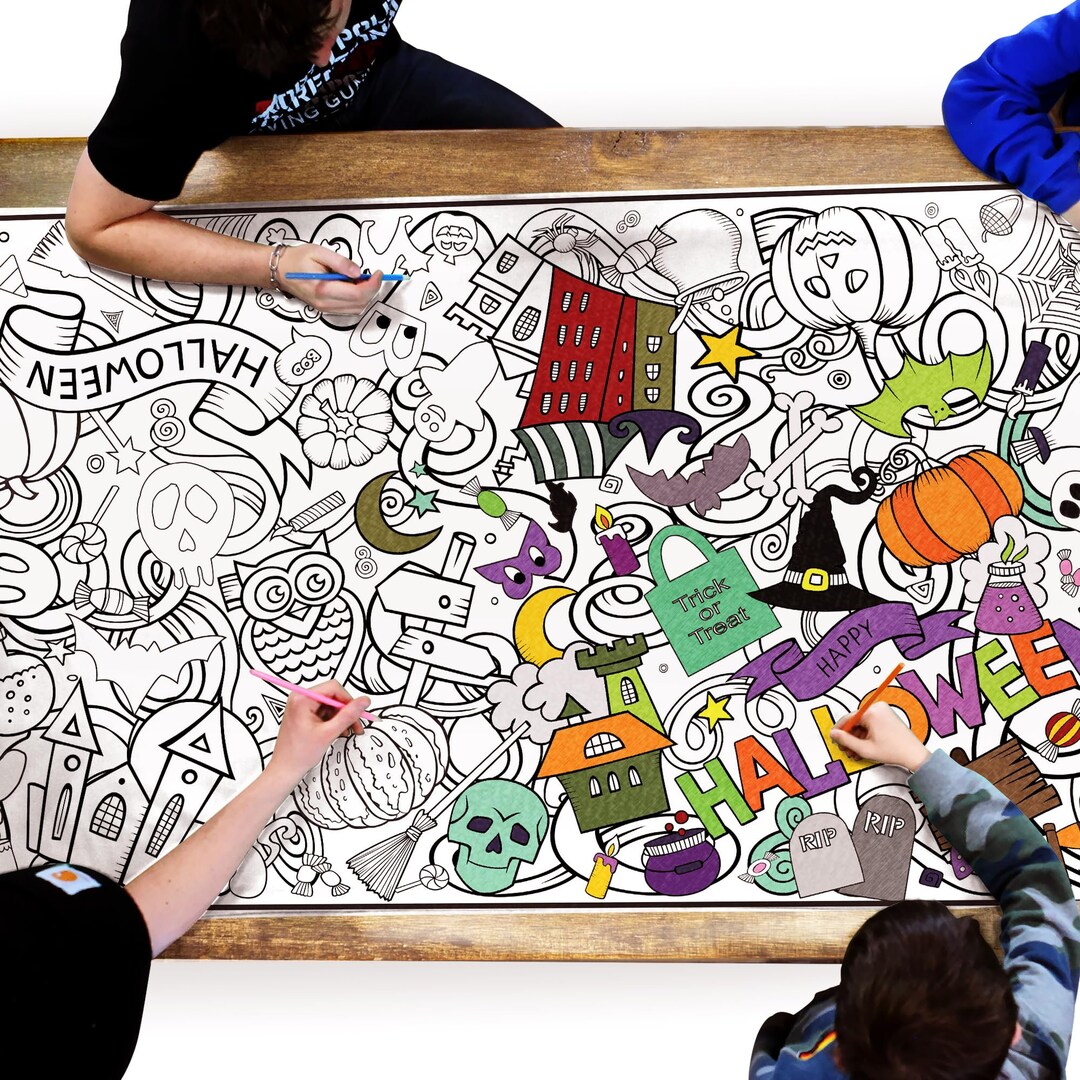 Printable Halloween Hooligans Coloring Table Runner, Digital Halloween ...