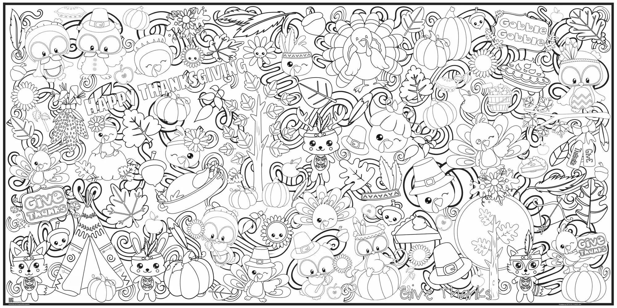 Thankful Critters Coloring Table Runner, Giant Coloring Sheet ...