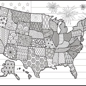 USA Map Coloring Page, Giant Coloring Sheet With Name, Patriotic Flag ...
