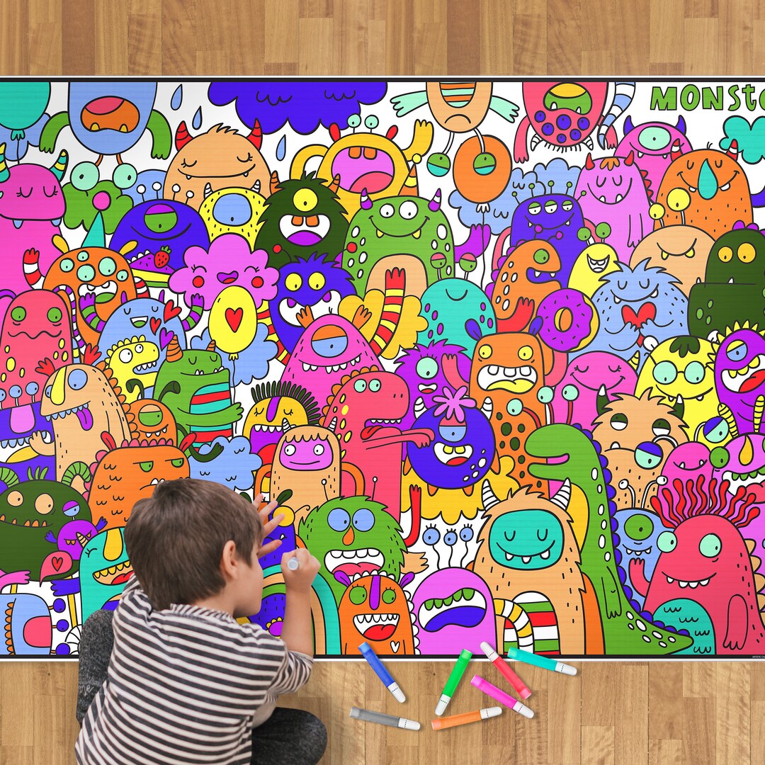 Huge Monsters Coloring Poster Silly Monsters Activity Large Coloring ...