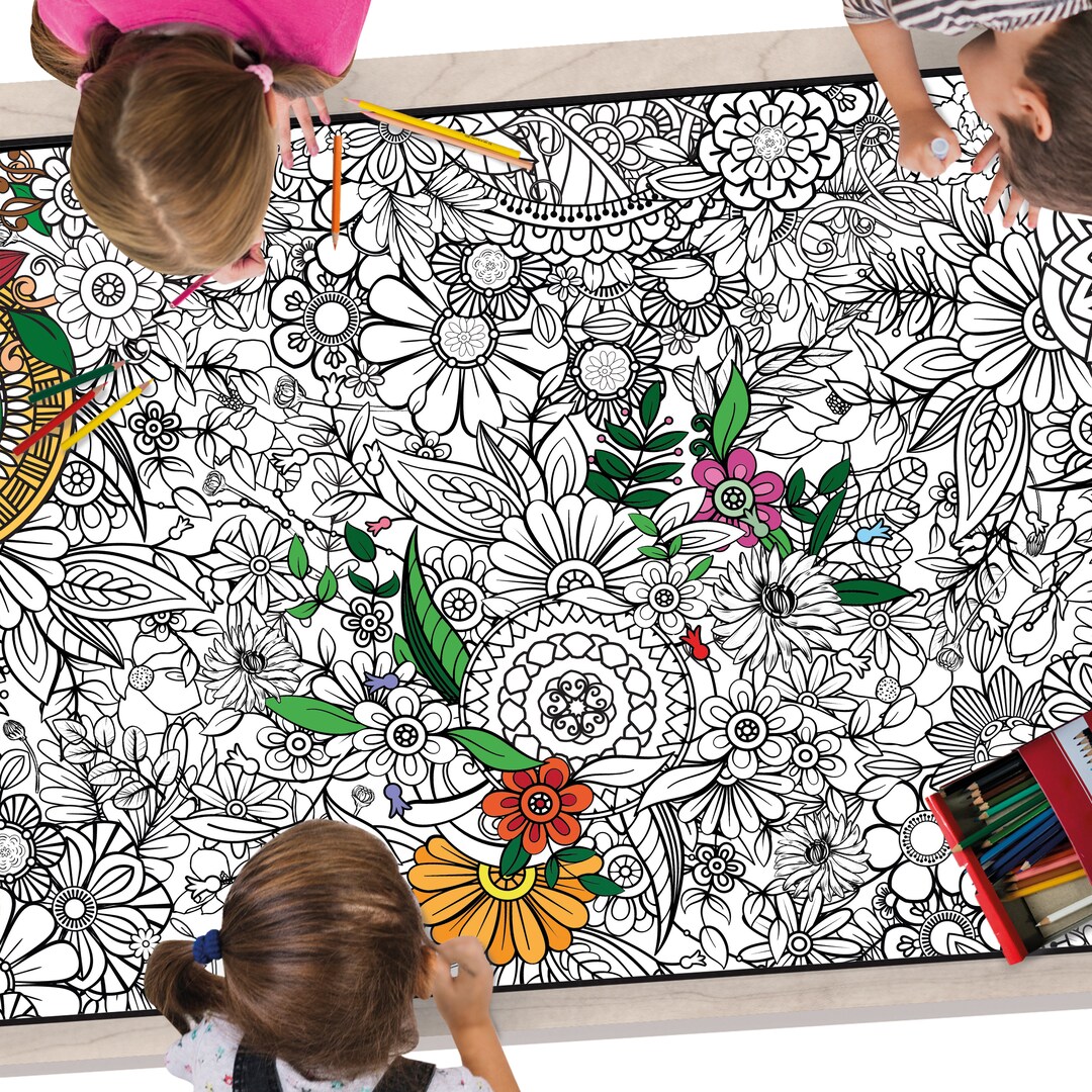 Floral Classic Coloring Sheets for Kids & Adults Use on Floor, Wall, or ...