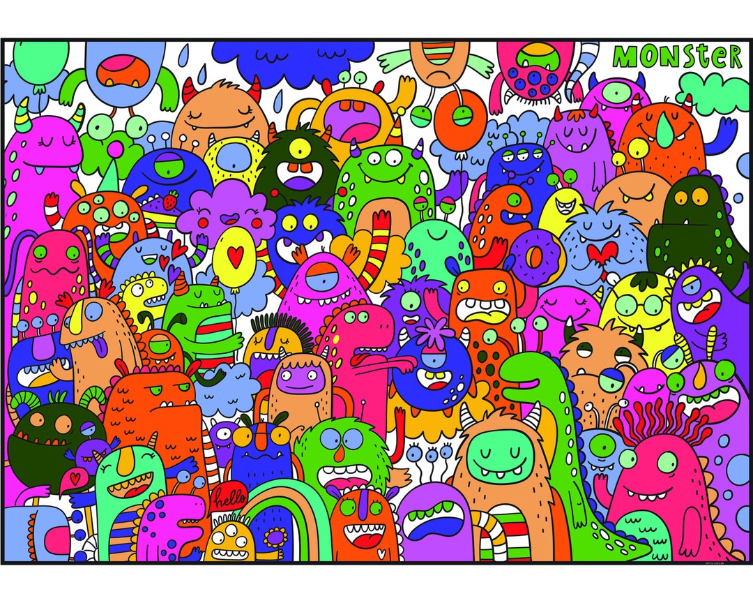 Huge Monsters Coloring Poster Silly Monsters Activity Large Coloring ...