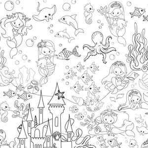 Mermaid Coloring Page, Giant Coloring Poster for Classroom, Cute ...