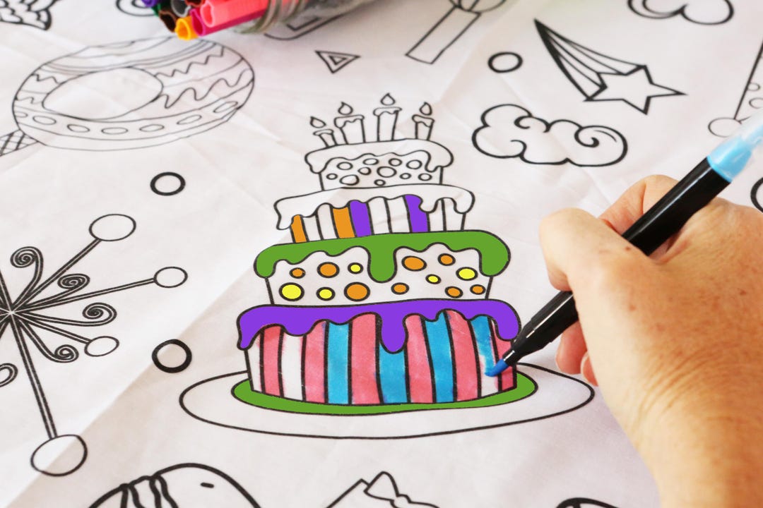 Birthday Washable Coloring Cloth Tablecloth Celebrate Table Cloth Party ...