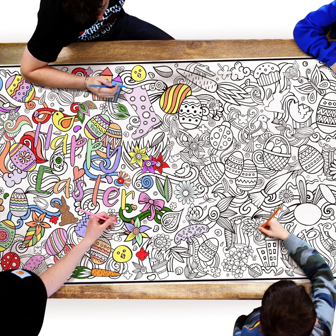 Hoppy Easter Coloring Table Runner, Giant Coloring Sheet, Easter ...