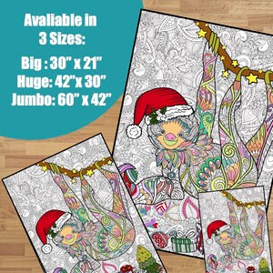 Christmas Sloth Coloring Page Giant Coloring Poster With Santa Sloth ...