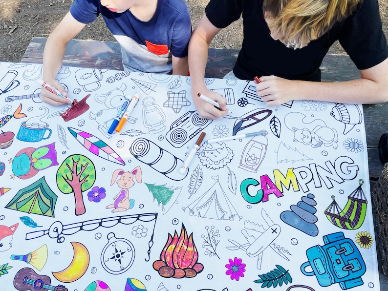 WASHABLE Coloring Tablecloth–camping--fabric Tablecloth for Reusable ...