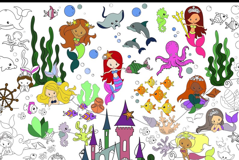 Mermaid Coloring Page Giant Coloring Poster for Classroom - Etsy