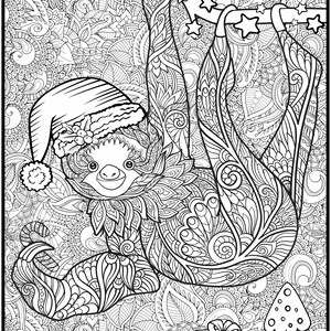 Christmas Sloth Coloring Page Giant Coloring Poster With Santa Sloth ...