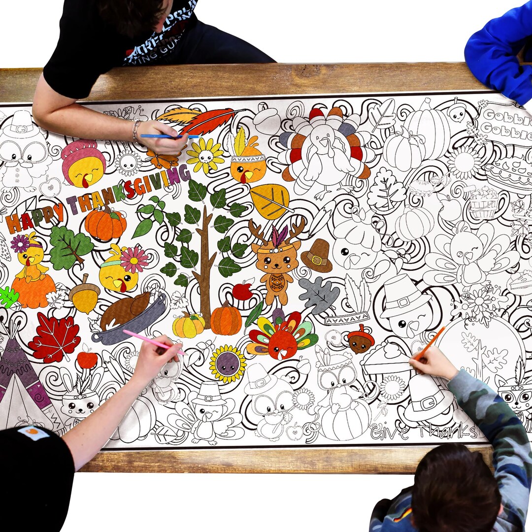 Thankful Critters Coloring Table Runner, Giant Coloring Sheet ...
