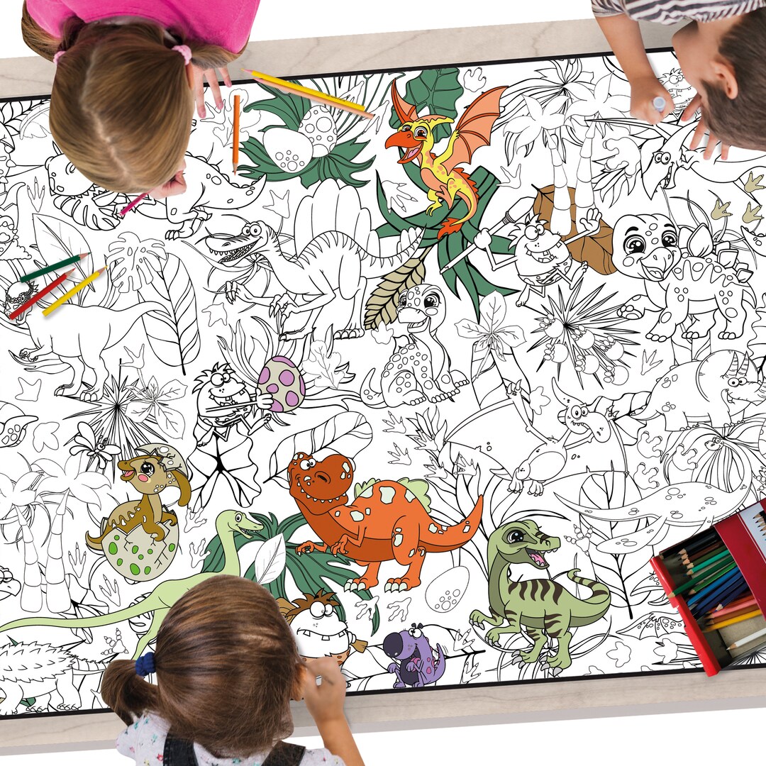 Dinosaur Classic Coloring Sheets for Kids & Adults, Use on Floor, Wall ...