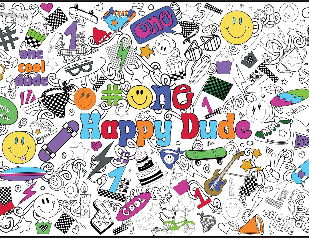 One Happy Dude Party Coloring Sheet One Cool Dude Birthday Party Banner ...