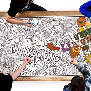 Printable Gobble Gobble Coloring Table Runner Digital Thanksgiving ...