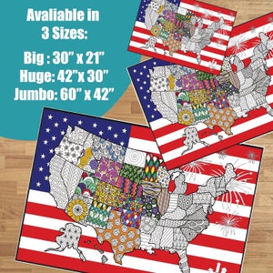 USA Map Coloring Page Giant Coloring Sheet With Fireworks Patriotic ...