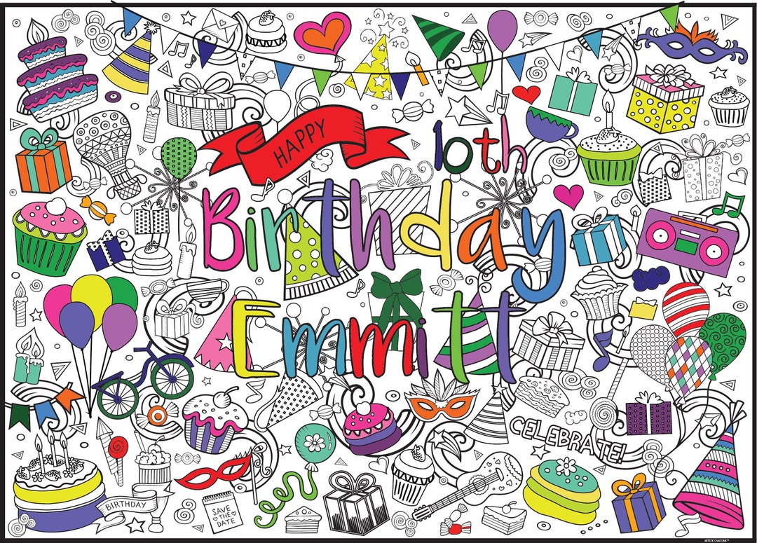 Birthday Celebration Coloring Page Giant Coloring Sheet Birthday ...