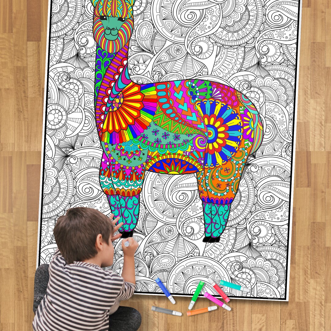 Llama Colorable Wall Art Alpaca Gift Exotic Animal Print Kid Friendly ...