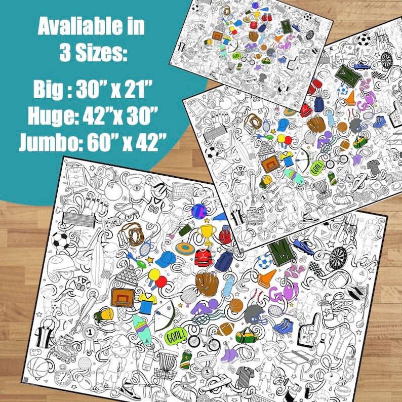 HUGE Coloring Poster–sports--coloring Activity for Groups, Individuals ...
