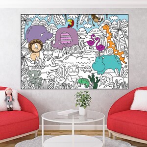 Childrens Jungle Coloring Poster Jungle Animals Coloring Page for ...