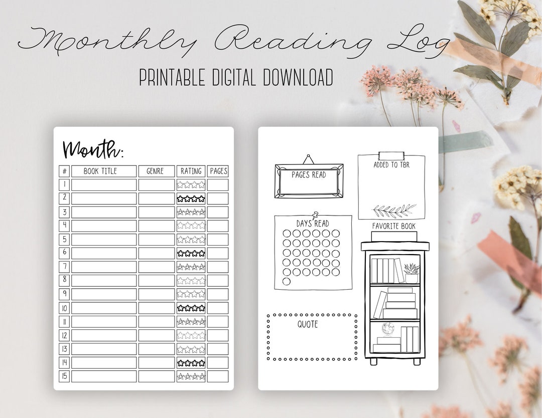 Monthly Reading Journal Coloring Page, Digital Download - Etsy
