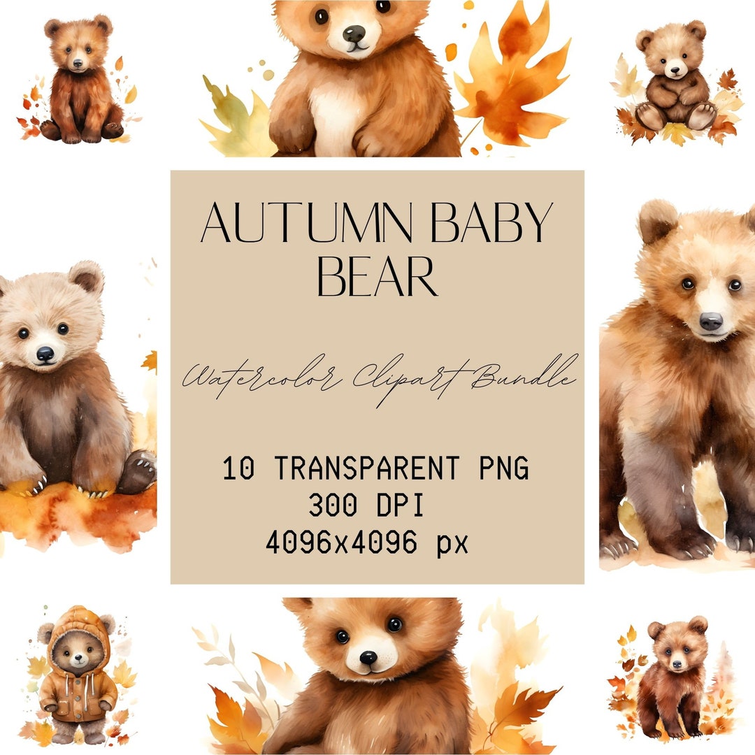 Autumn Baby Bear Clipart, Fall Scenery Clipart, Bear Clipart, Fall ...