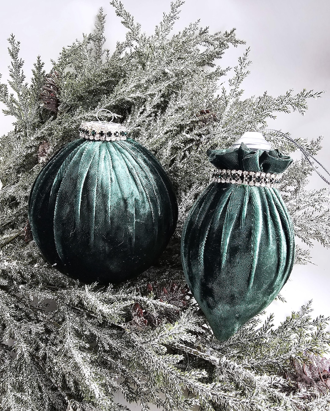 Green Velvet Ornament, Green & Clear Rhinestones, Light Bulb Shape ...