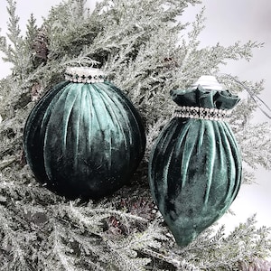 Green Velvet Ornament, Green & Clear Rhinestones, Light Bulb Shape ...