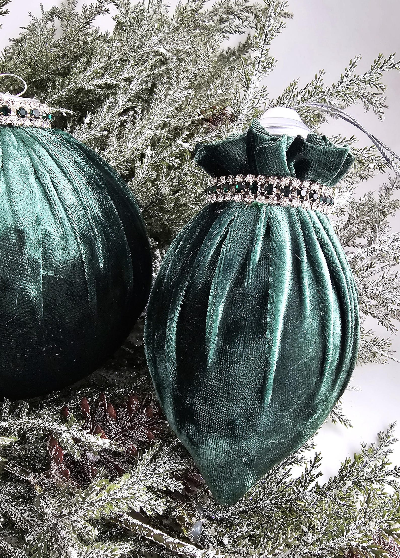 Green Velvet Ornament, Green & Clear Rhinestones, Light Bulb Shape ...