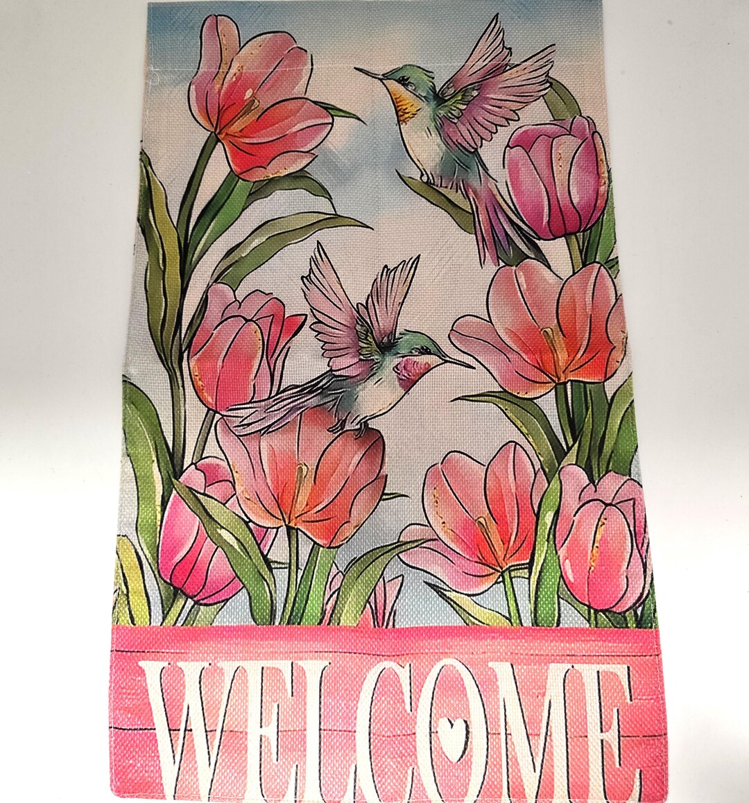 Welcome Spring Garden Flag, Double Sided, Tulips, Hummingbird, Yard ...