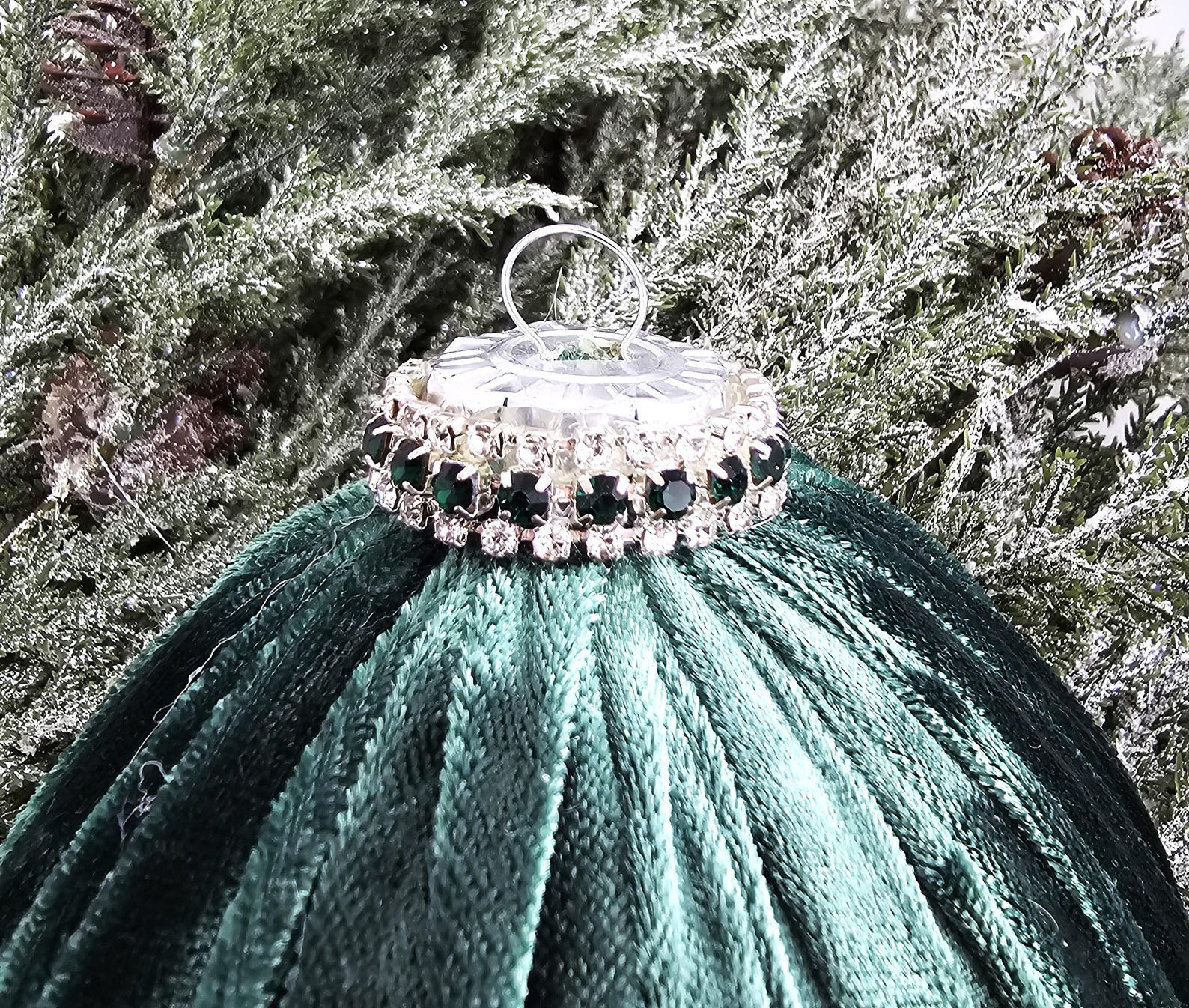 Green Velvet Ornament, Green & Clear Rhinestones, Light Bulb Shape ...