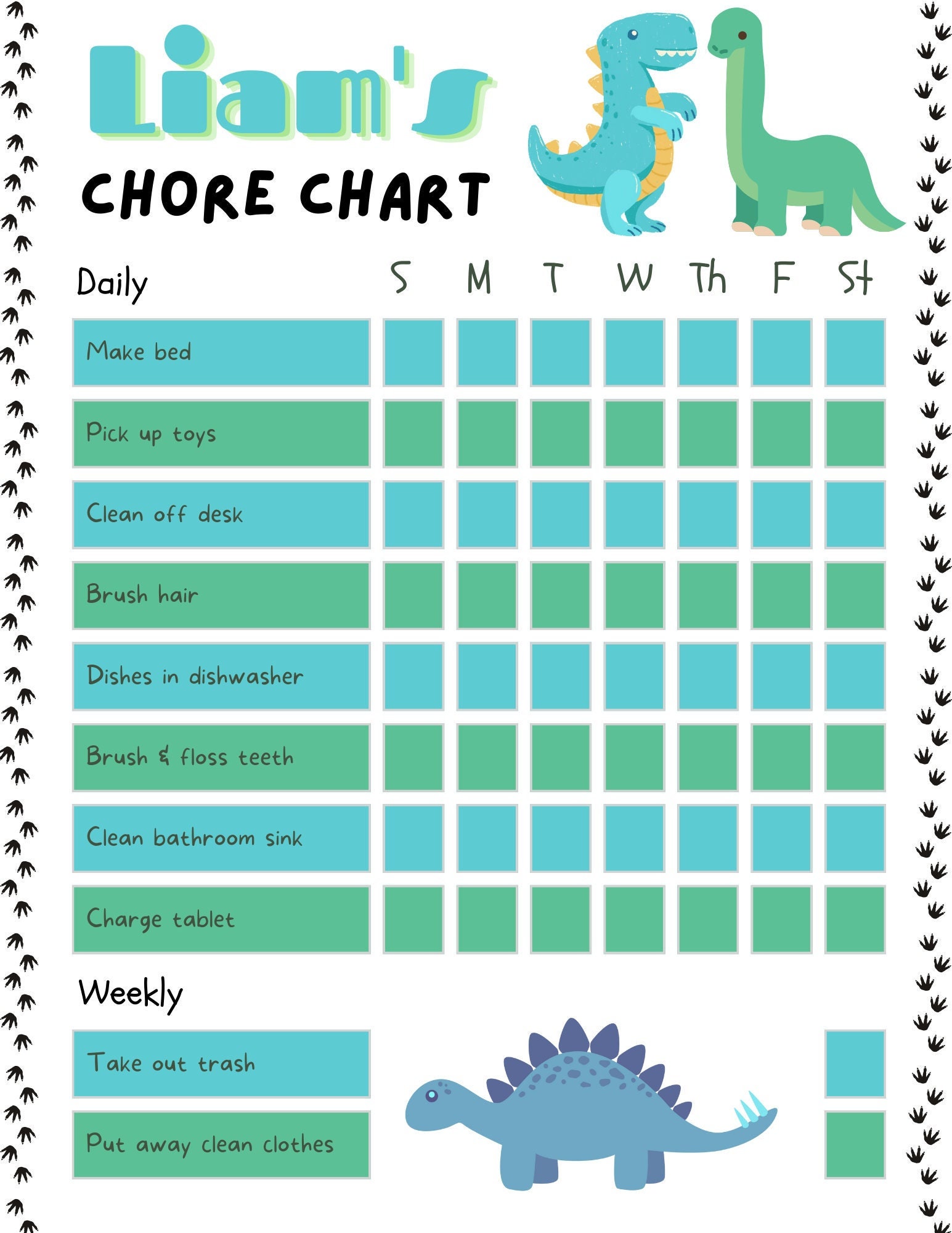 Dinosaur Chore Chart - Etsy