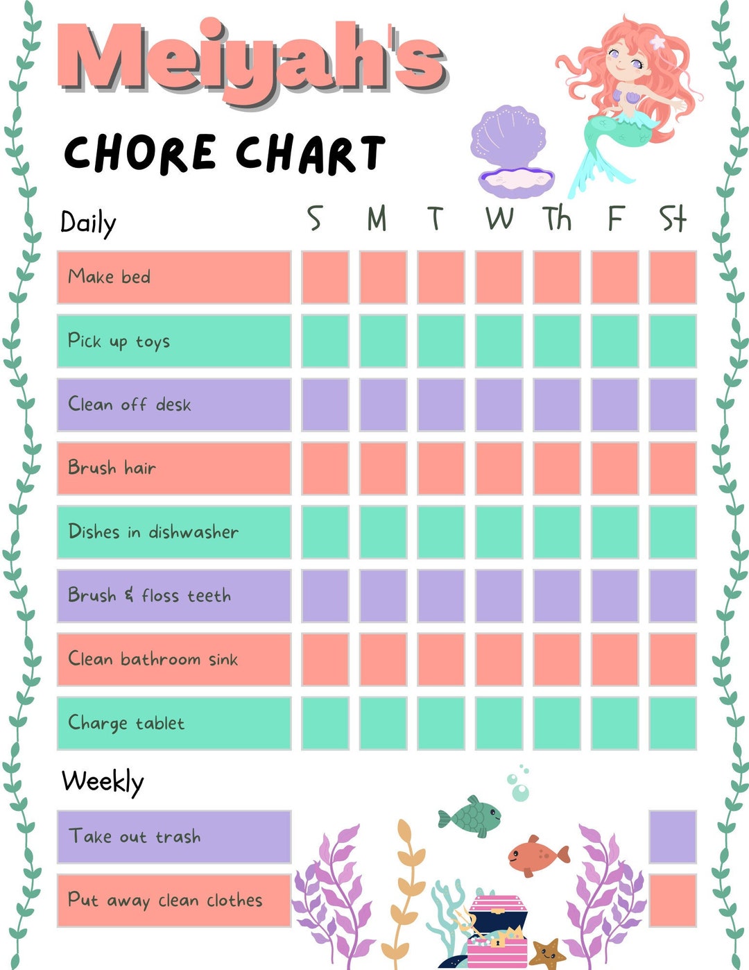 Mermaid Chore Chart - Etsy