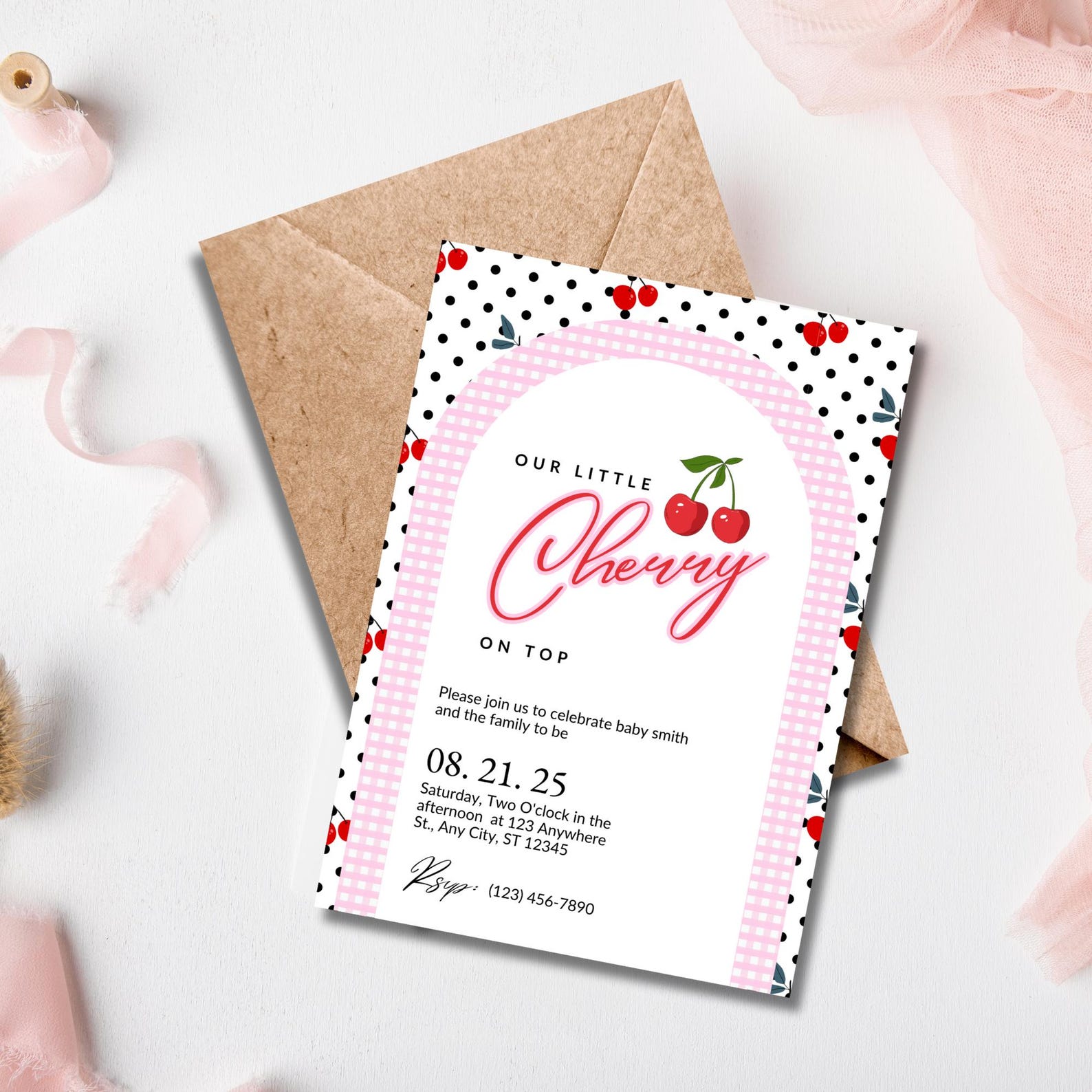 Cherry on Top Baby Shower Invitation | Customizable Canva Template ...
