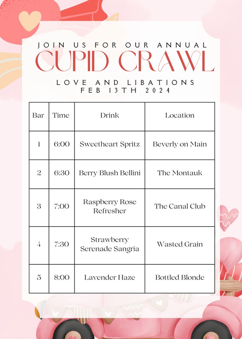 Galentine's Day, Valentine's Bar Crawl Invitation Template, Cupid Crawl ...