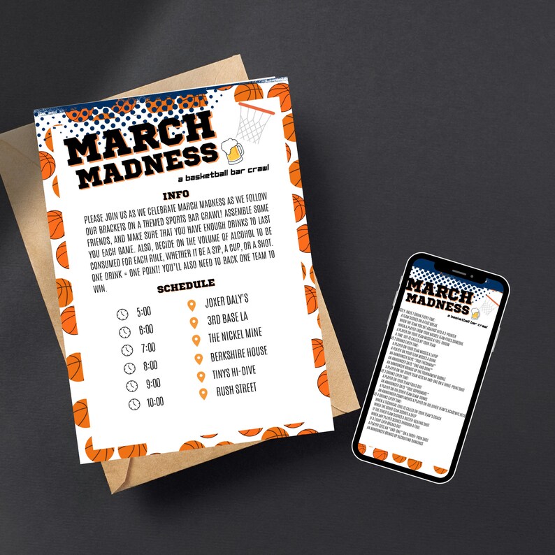 March Madness Bar Crawl Template: Basketball Party (printable) - Etsy