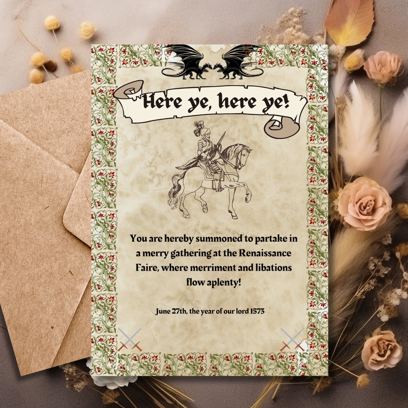 Renaissance Faire Drinking Game Template - Printable Party Invitation ...