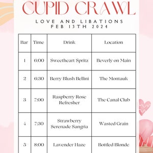 Galentine's Day, Valentine's Bar Crawl Invitation Template, Cupid Crawl ...