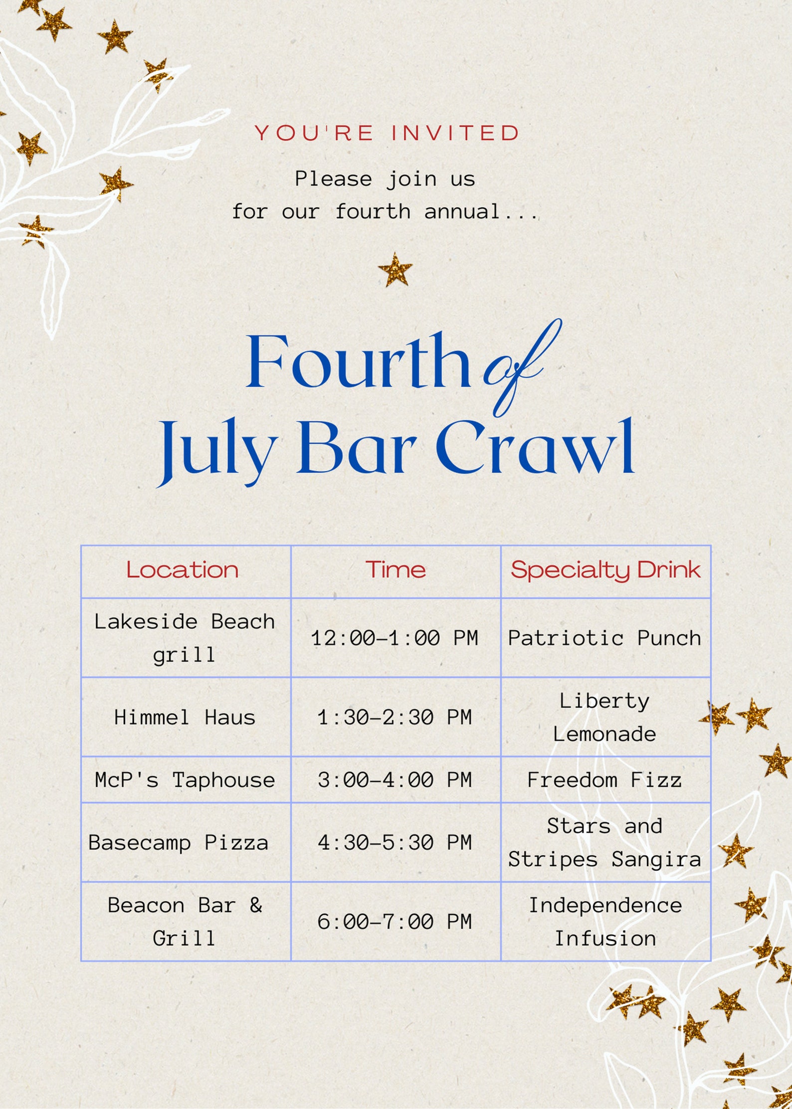 Fourth of July Bar Crawl Party Template Download - Etsy