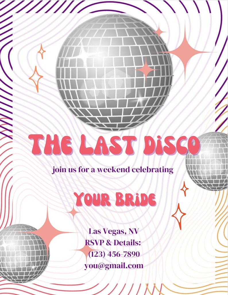 Editable the Last Disco Bachelorette Party Invitation - Etsy