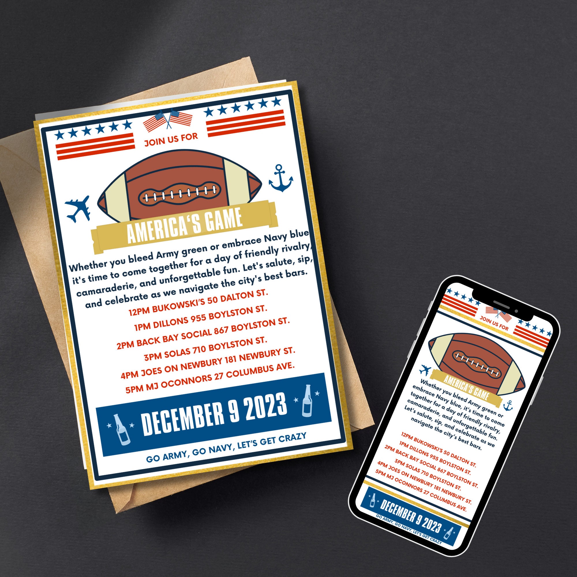 Army Vs Navy Game Bar Crawl Invitation: DIY Printable (digital Download ...