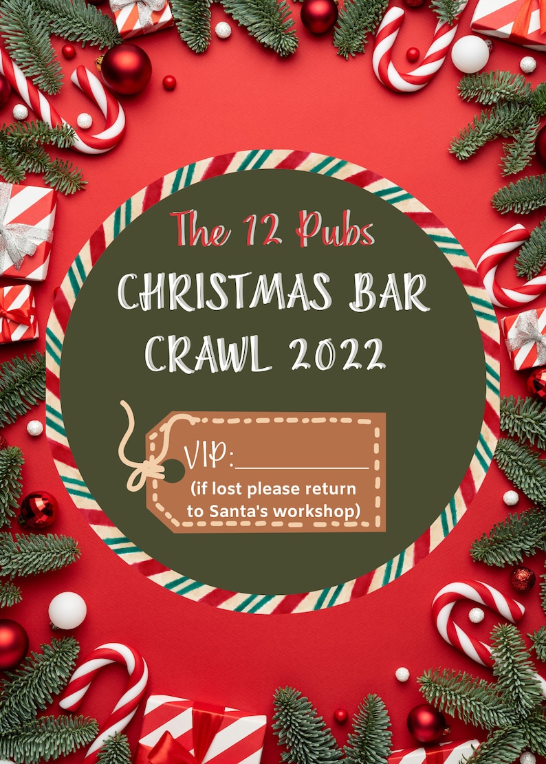 12 Pubs of Christmas Bar Crawl Badge (editable Template) - Etsy
