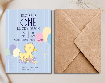 One Lucky Duck Birthday Invitation, Duck Hunting Theme Birthday Invite ...