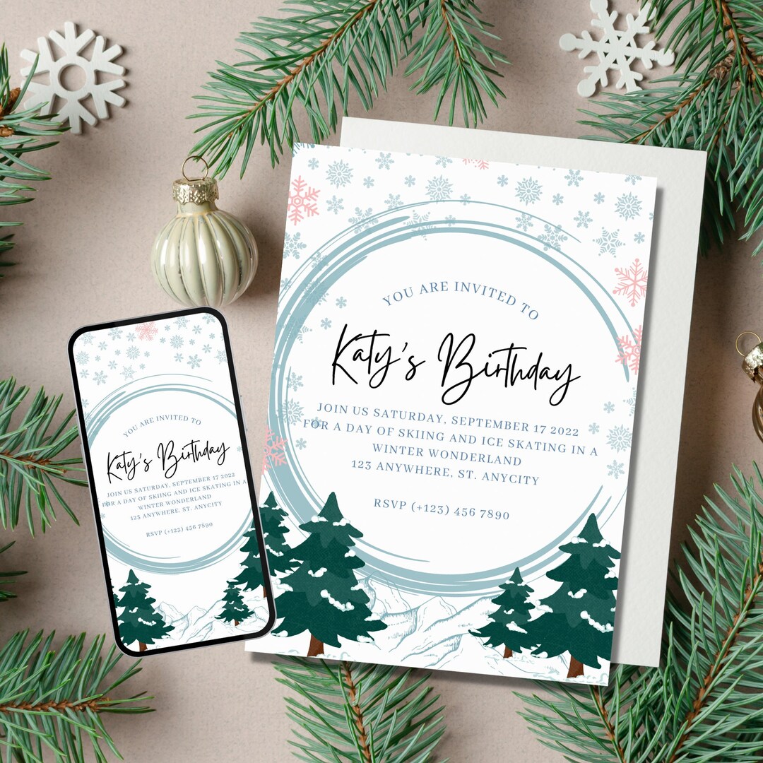 Custom Ski Birthday Party Invitation, Winter Bachelorette Party, Winter ...