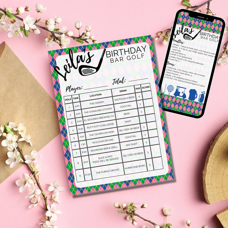 Bar Golf Crawl Scorecard | Editable Canva Templates | Printable Bar ...