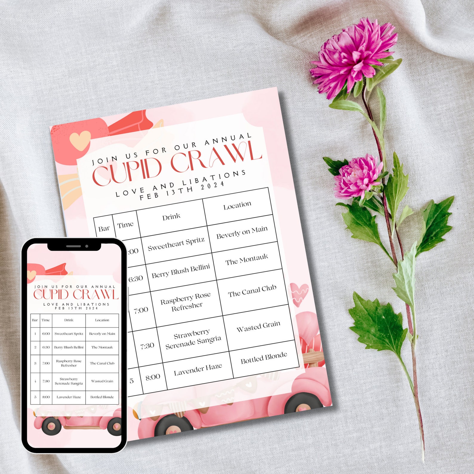 Galentine's Day, Valentine's Bar Crawl Invitation Template, Cupid Crawl ...