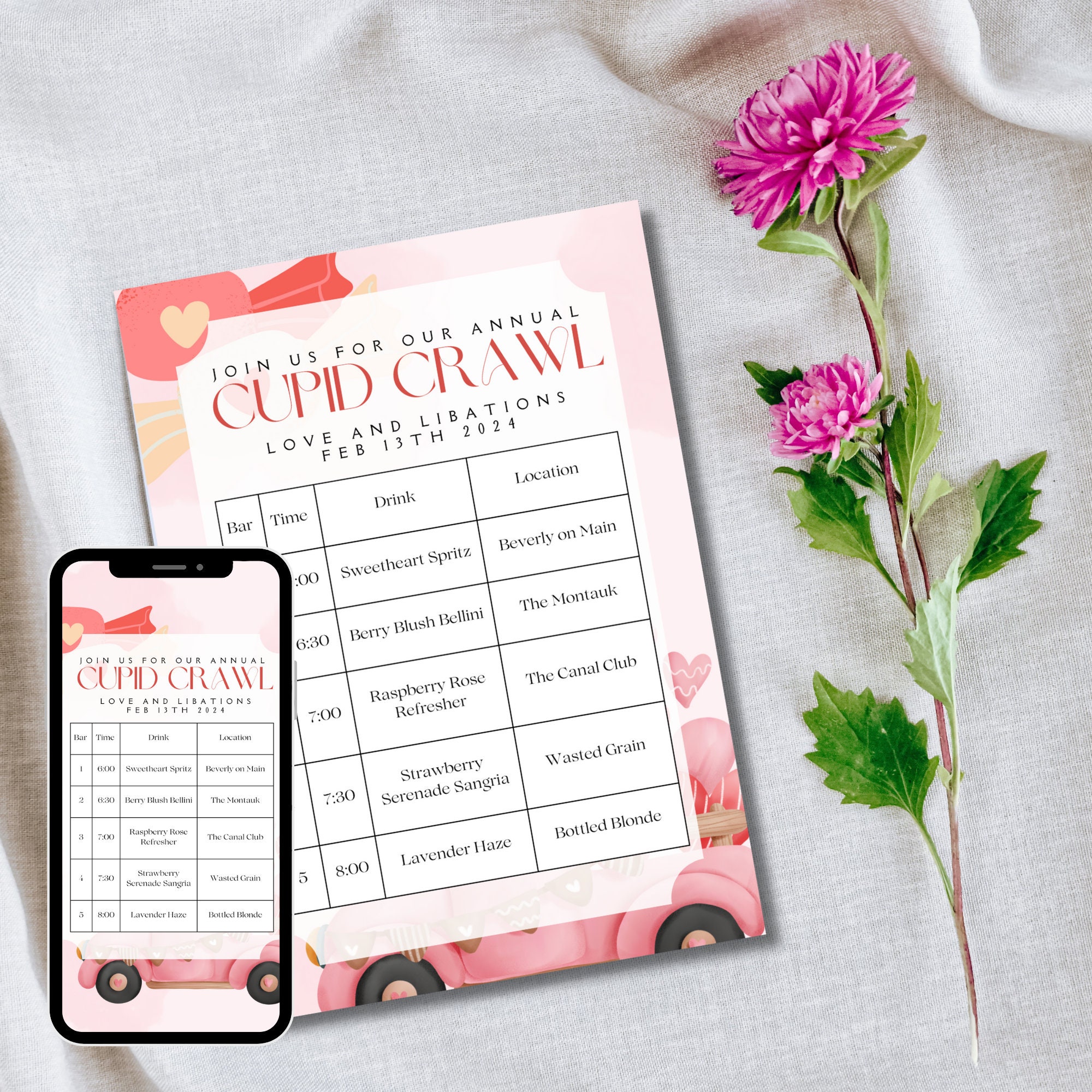 Galentine's Day, Valentine's Bar Crawl Invitation Template, Cupid Crawl, E-vite - Etsy