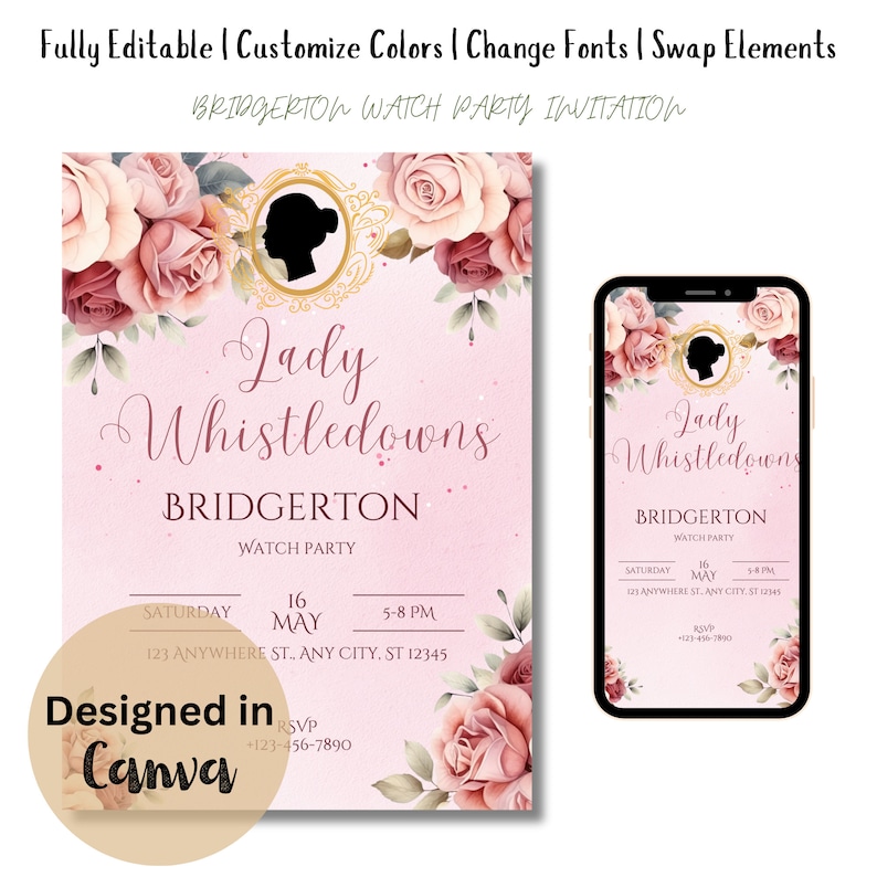 Bridgerton Watch Party Invitation: Regency Theme (canva Template) - Etsy