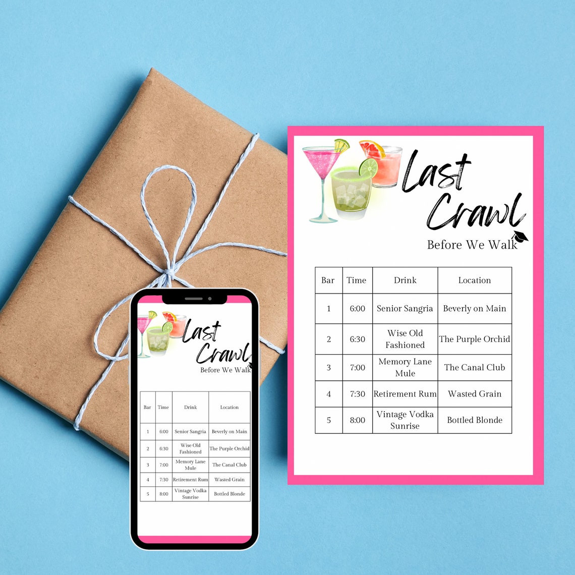 Senior Bar Crawl Digital Invitation - Sip Down Memory Lane - Class of ...
