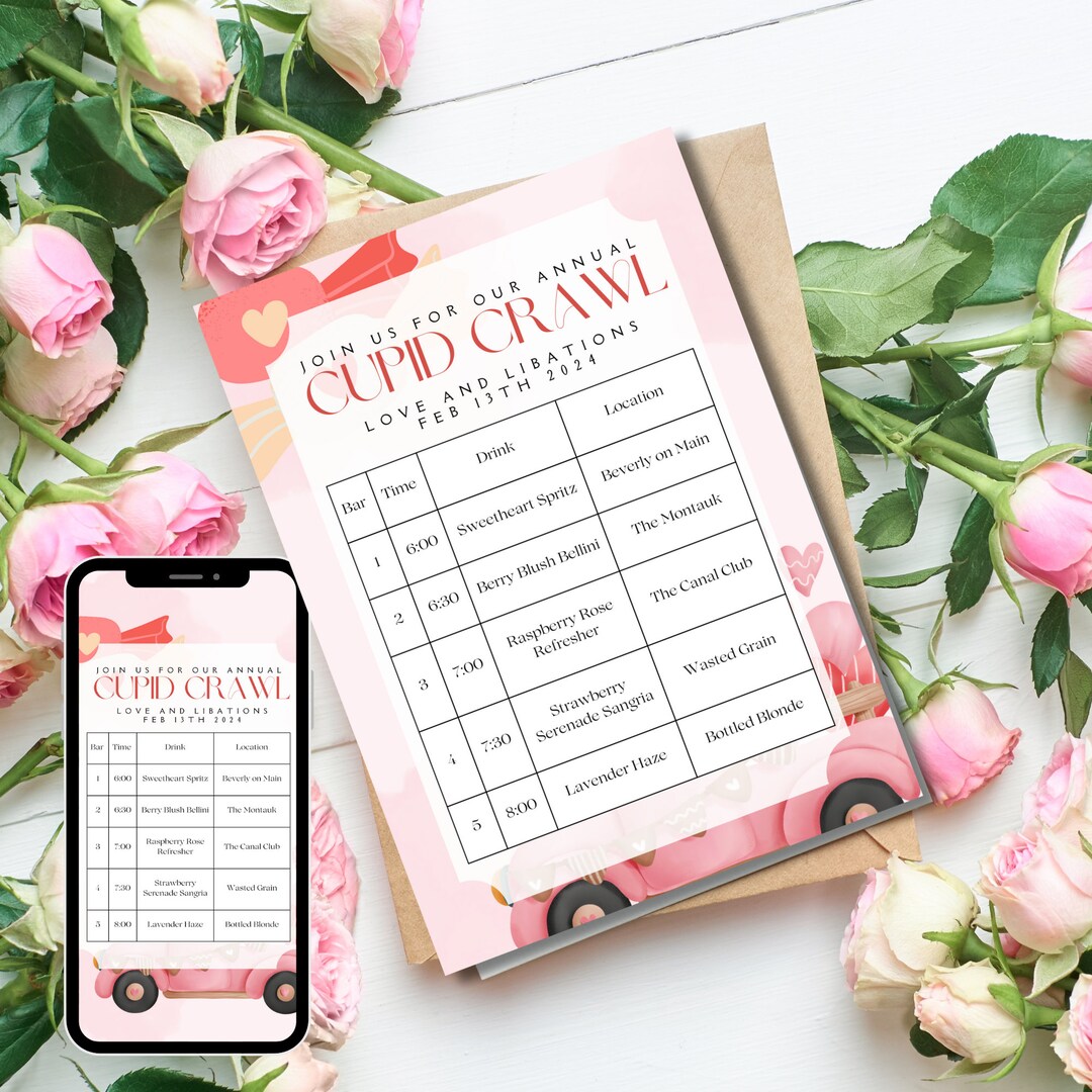 Galentine's Day, Valentine's Bar Crawl Invitation Template, Cupid Crawl ...