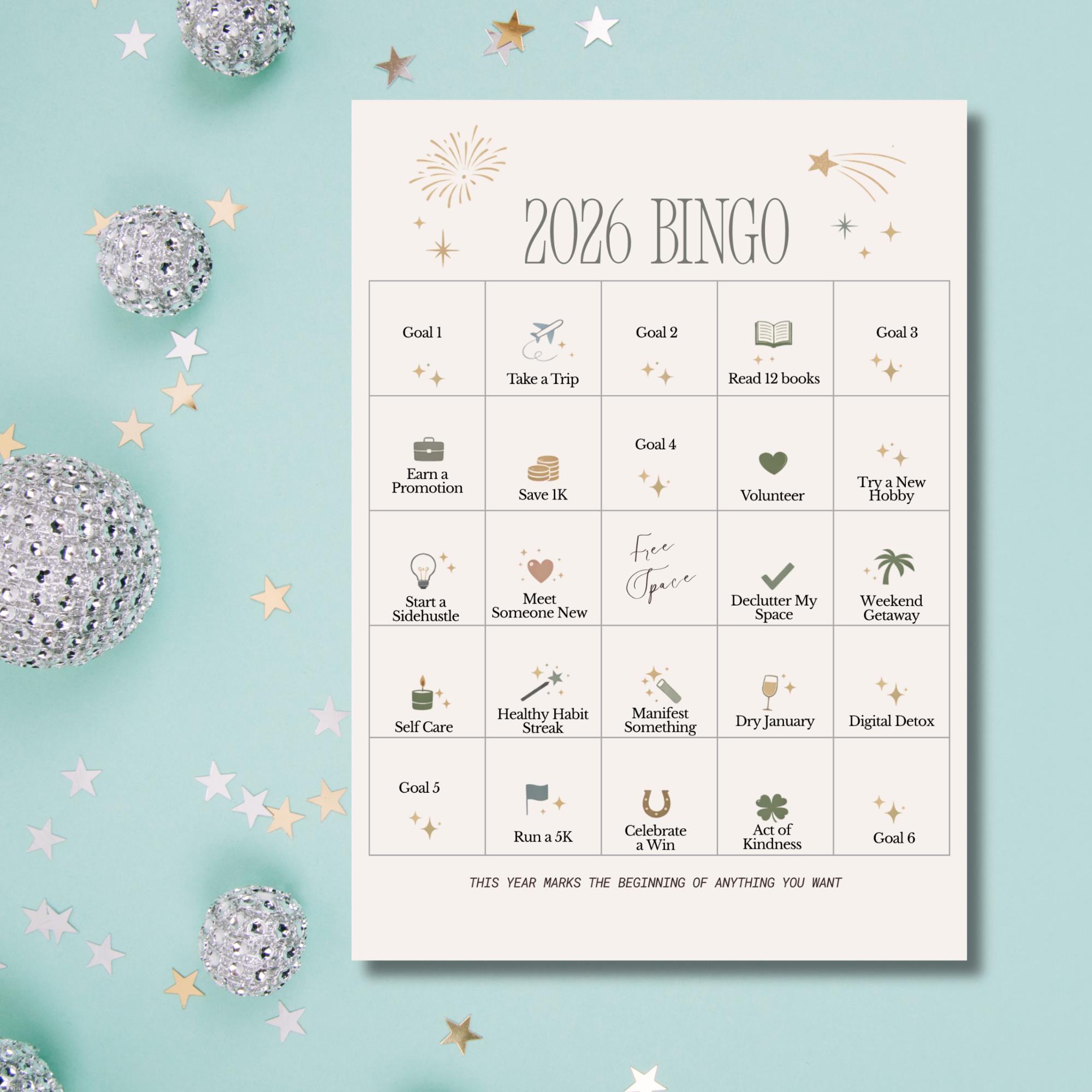 2026 Vision Board Bingo Card, New Year Goal Tracker (printable & Canva ...